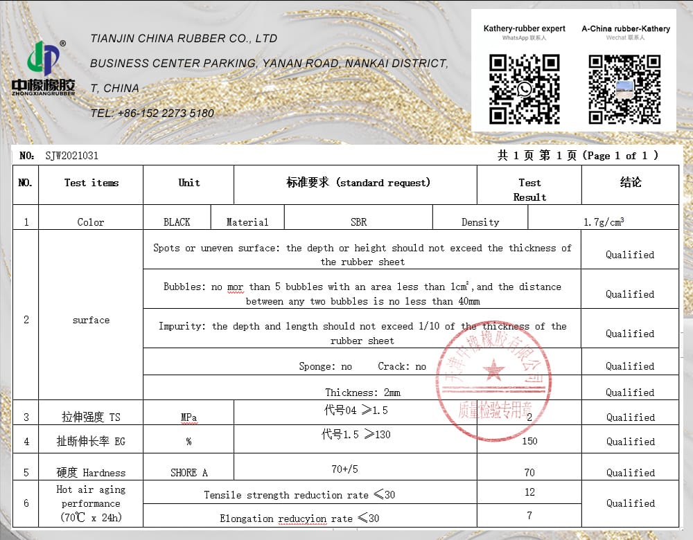 China SBR Rubber Sheet Styrene Butadiene Material